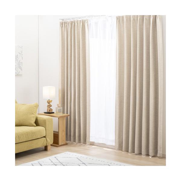 ヤマダデンキYSC23セットフラットBE200　4枚組(ドレープ×2レース×2）セットカーテン　遮光3級　形状記憶　ミラー加工　フラット　100x200cm　ベージュ 449