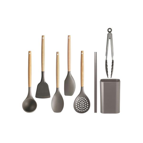 アイリスオーヤマ　キッチンツール7点＋スタンドセット　丈夫なシリコーン素材　傷つけにくい　チャコールグレー　KT-7SS 446