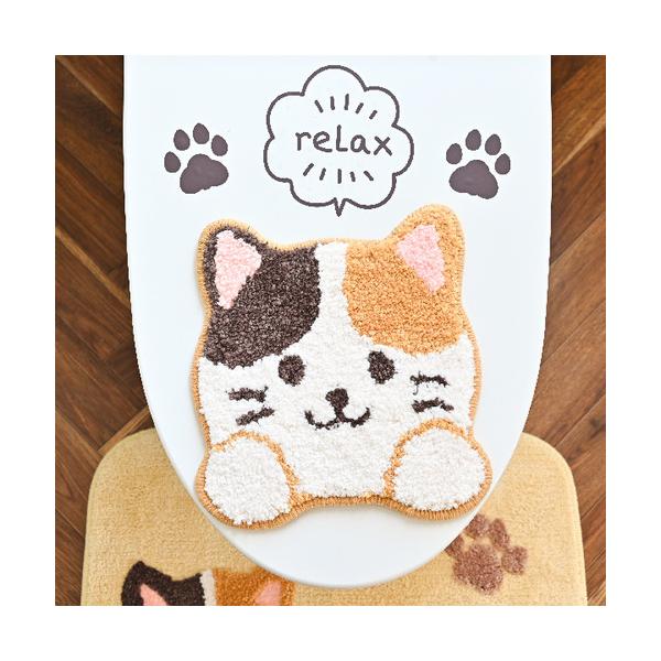 オカ　ファンディットアニマル　デコレーションマスコット　ねこ　約27×24cm　洗える　吸着シート　ベージュ 446