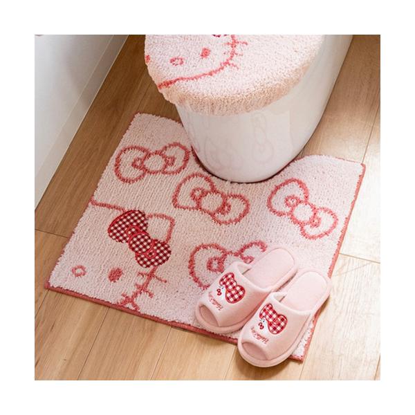 オカ　サンリオキャラクターズ　シュシュ　トイレマット　ハローキティ　約55×60cm　すべり止め　ピンク 446