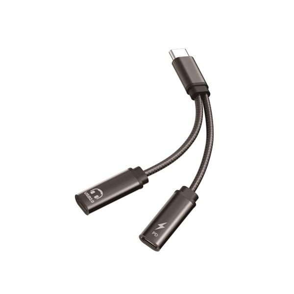 LUCILLA　ADCC001BK　2股Type-C変換アダプター　ハイレゾ対応　PD65W充電　高性能DAC搭載　ブラック 24