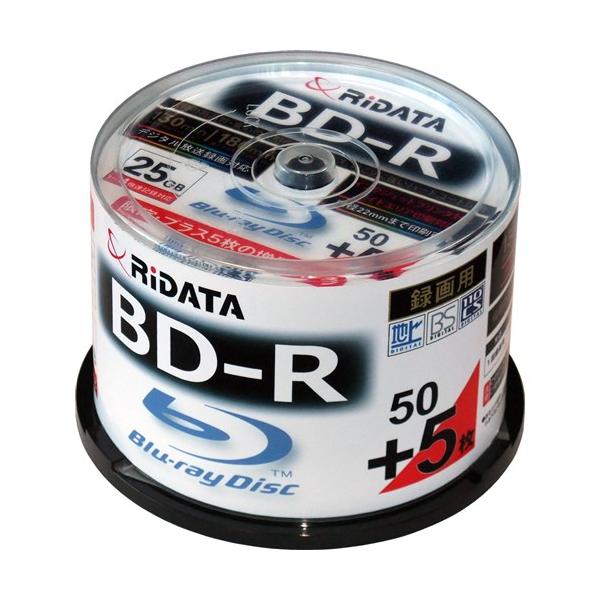 RiDATA　BDR130PW4X50+5SPC　一回録画用BD-R　ワイドプリントレーベルディスク　1〜4倍速　25GB　50+5枚スピンドルケース 18
