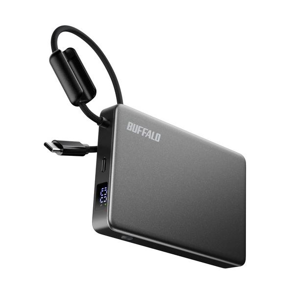 BUFFALO　BMPBSA10000BK　半固体モバイルバッテリー　Type-Cケーブル一体型　LEDモニターで残量確認　10000mAh　ブラック 500