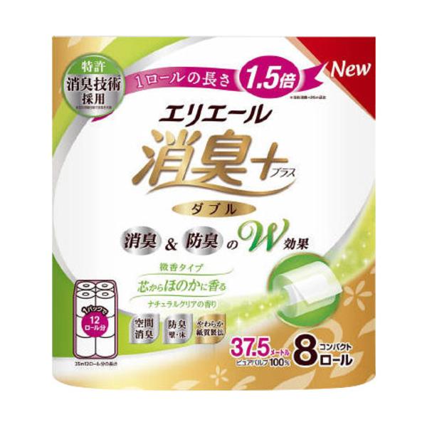大王製紙　エリエール　消臭＋　トイレットティシュー1.5倍巻　ナチュラルクリアの香り　コンパクト　ダブル　　8ロール 861