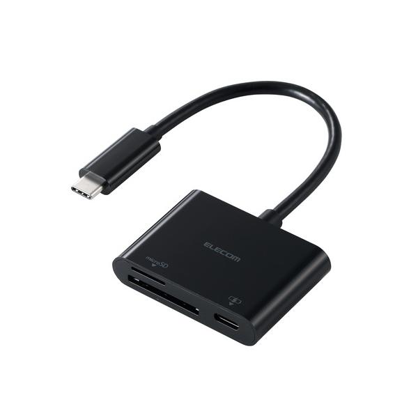 エレコム　MR3C-C20PBK　SDカードリーダー　Type-C　SD／microSD対応　PD100W　ケーブル一体型　ブラック 135