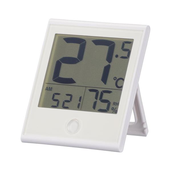 オーム電機　TEM-210B-W　温度が見やすい温湿度計　時計機能付き　電池式　ホワイト 500