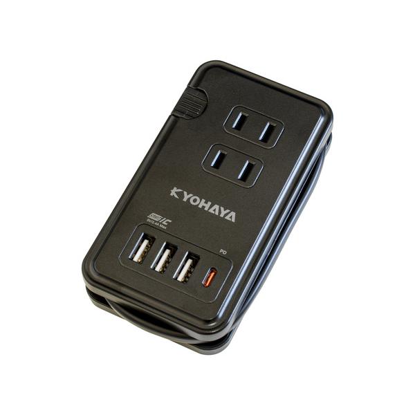 京ハヤ　JKTP32PDBK　ハイブリットタップ　コンセント3個口　+　USB　4ポート　急速充電対応　ブラック 24