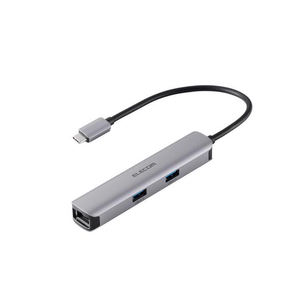 エレコム　DST-052BPSV　ドッキングステーション　5-in-1　USB-C　ハブ　HDMI　4K／60Hz　USB-A×3　LAN　シルバー 126