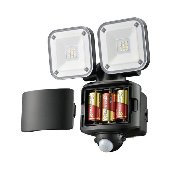 オーム電機　LS-S120W2　ハイブリッド式（ソーラー充電+乾電池）　防犯センサーライト　2灯　1200ルーメン 50