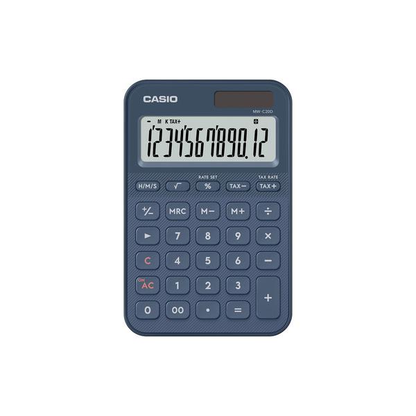 カシオ計算機　MW-C20D-NY-N　デザイン電卓　ミニジャスト型カラフル　12桁表示　税計算機能あり　ネイビー 52