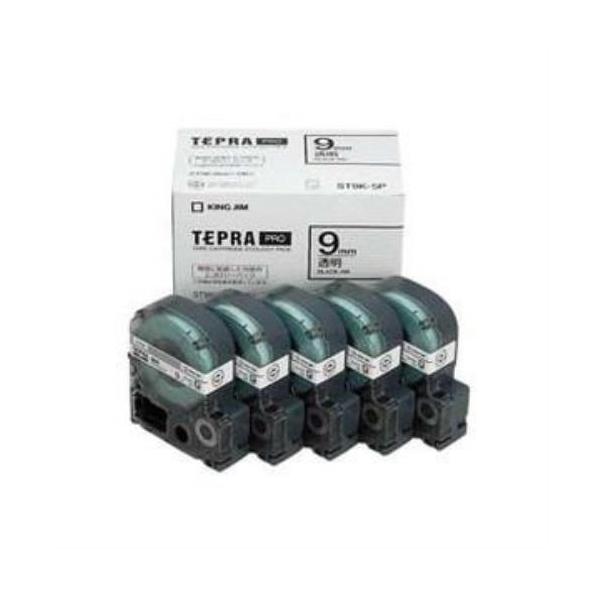 キングジム　ST9K-5P　テプラPRO　テープカートリッジ　透明／黒文字　9mm　5本セット 500