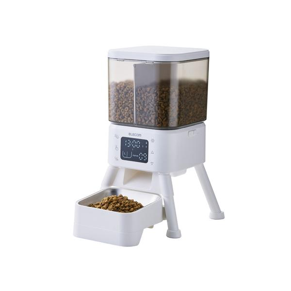 エレコム　PET-AF08WH　自動給餌器　犬　猫　タイマー式　2種類フード対応　2タンク　4L大容量　左タンク大粒対応　ステンレスボウル　ホワイト 50