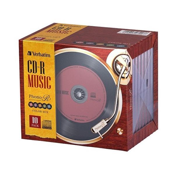 バーベイタム　AR80FHX10V6　音楽用CD-R　80分　レコード風レーベル　5色カラーミックス　10枚パック 56