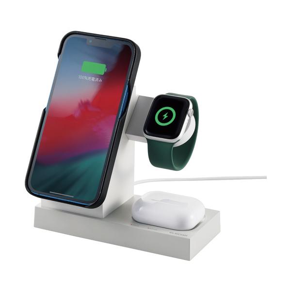 エレコム　W-MS06WH　ワイヤレス充電器　7.5W＋5W　マグネット式　スタンド　アップルウォッチ充電器はめ込み可　ホワイト　WMS06WH 500