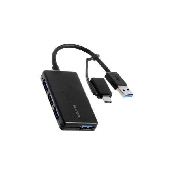 エレコム　U3H-CA4004BBK　USB　Type-C変換アダプター付き　USB　5Gbps超薄型ハブ　バスパワー　Windows　Mac他対応　ブラック 131