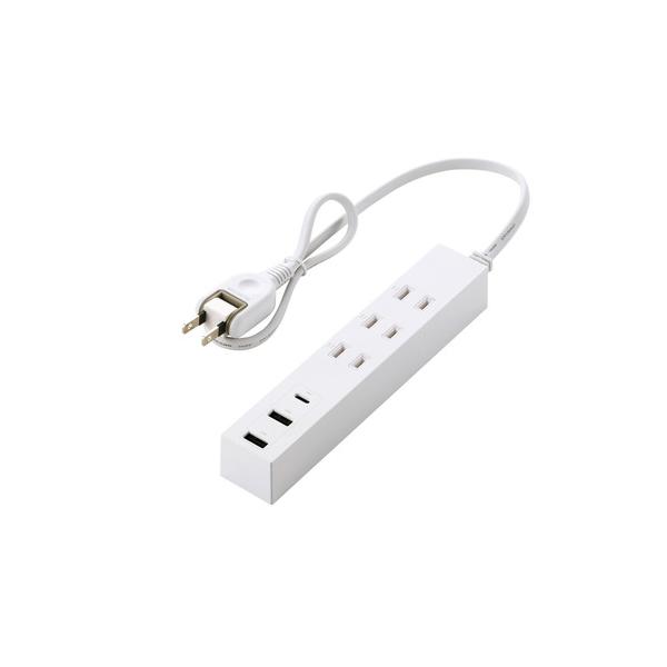 エレコム　T-U08-3A2C05WH　延長コード　電源タップ　USB　タップ　0.5m　コンセント　3口　Type-C　×1　USB-A　×2　雷ガード　ホワイト 131