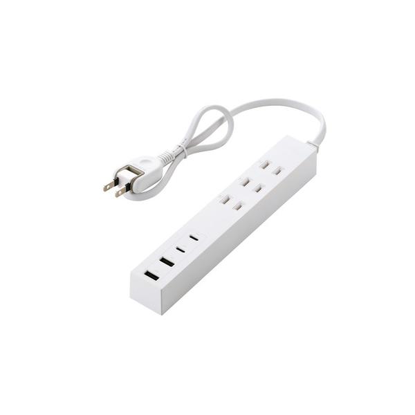 エレコム　T-U08-3A2C205WH　延長コード　電源タップ　USB　タップ　0.5m　コンセント　3口　Type-C　×2　USB-A　×2　PD　20W　雷ガード　ホワイト 131