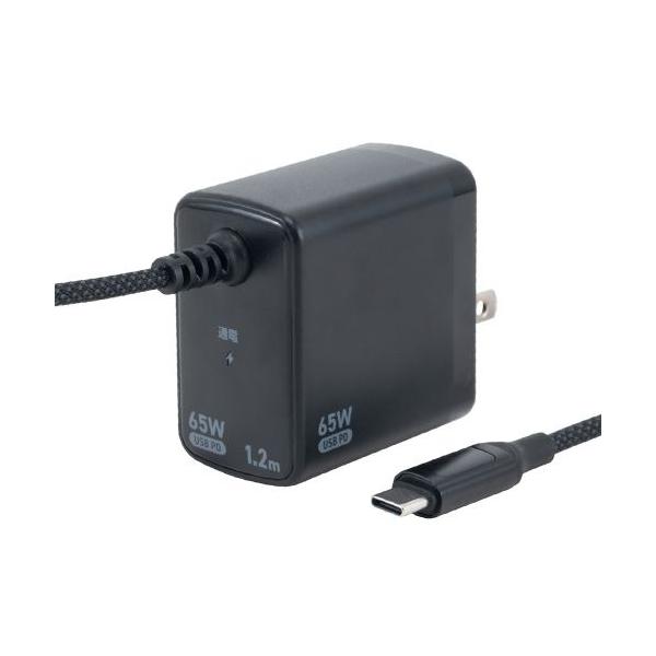 ナカバヤシ　JYU-AC0212BK　USB　Type-Cケーブル一体型　AC充電器　USB　PD対応　65W　PC　タブレット　スマホ対応　1.2m　ブラック 131