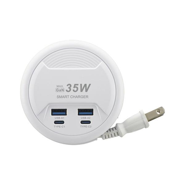オーム電機　HS-AU2C235E-W　モバイルUSBタップ　USB　Type-A×2　Type-C×2搭載　PD対応　電源コード45cm　ホワイト 131