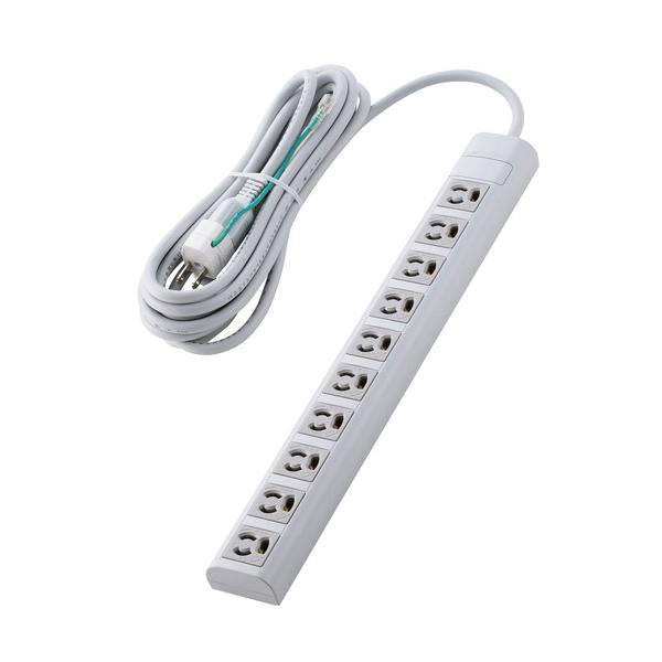 エレコム　T-Y135NDA　電源タップ　3ピン　10個口　5m　マグネット　雷ガード　3ピン→2ピン変換アダプター付　ライトグレー 131
