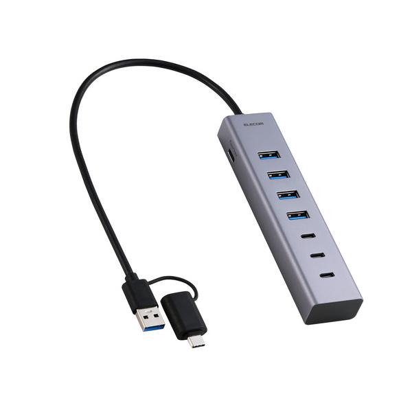 エレコム　U3HC-T070SV　USBハブ　7ポート　USB3.2　Gen1(5Gbps)　USB-A×4　USB-C×3+ハブ給電用USB-C×1　シルバー 131