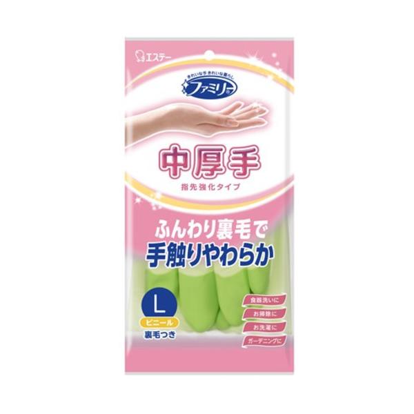 エステー　　ファミリービニール　中厚手指先強化　L　グリーン 858