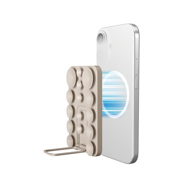 エレコム　P-TKPTMAGS01BG　スマホホルダー　吸盤　MagSafe対応　iPhone用　スタンド機能付　縦横対応　コンパクト　TakoPita　ベージュ 500
