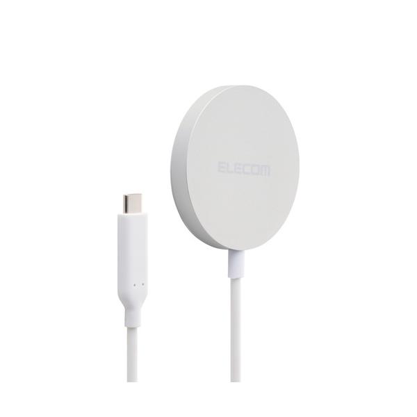 エレコム　W-MA12SV　ワイヤレス充電器　Qi2　25W　卓上パッド　マグネット式　高速充電　Qi2対応スマホ用　Type-C一体型1m　シルバー 500