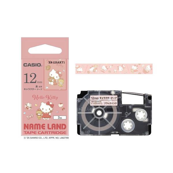 カシオ計算機　XR-12SAKT1　NAME　LAND用サンリオキャラクターテープ　ハローキティ　テープ幅12mm　テープ長さ3.0m巻 500