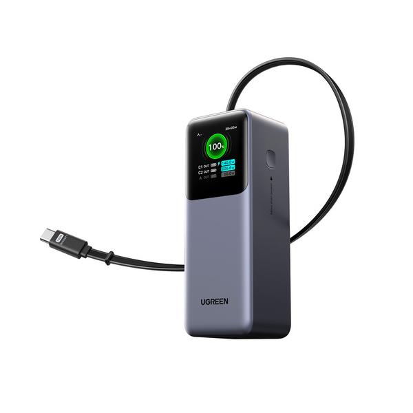 UGREEN　55987B　Nexode　巻き取り式　USB-Cケーブル内蔵　モバイルバッテリー　165W　リアルタイム表示機能搭載　20000mAh 500