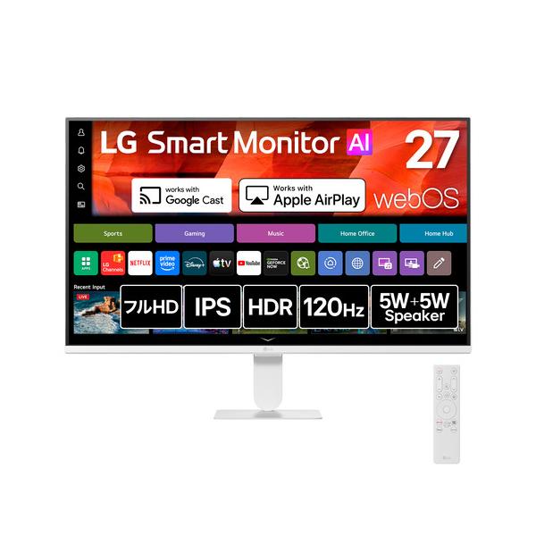 LGエレクトロニクス　27U511SB-W　LG　Smart　Monitor　AI　27型　フルHD　IPSパネル採用　ノングレア　120Hz　sRGB　99%　HDR10　ホワイト 112