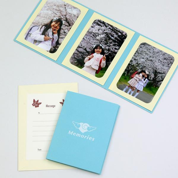 【基本仕様】Lサイズ収納、3ツ折3面（タテ・タテ・タテ）【材質】表紙：紙（タント紙/100kg両面合紙）ポケット：紙（タント紙/100kg）メッセージカード：紙（マーメイド紙/115kg））封筒：紙（ボス紙/110kg）【台紙厚さ】（折りた...