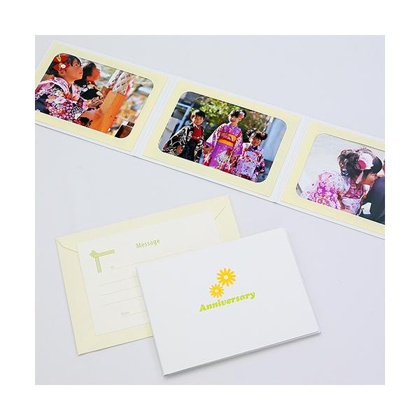 【基本仕様】Lサイズ収納、3ツ折3面（ヨコ・ヨコ・ヨコ）【材質】表紙：紙（タント紙/100kg両面合紙）ポケット：紙（タント紙/100kg）メッセージカード：紙（マーメイド紙/115kg））封筒：紙（ボス紙/110kg）【台紙厚さ】（折りた...