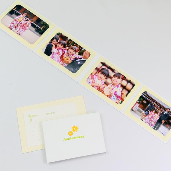 【基本仕様】Lサイズ収納、4ツ折4面（ヨコ・ヨコ・ヨコ・ヨコ） 【材質】表紙：紙（タント紙/100kg両面合紙）ポケット：紙（タント紙/100kg）メッセージカード：紙（マーメイド紙/115kg）） 封筒：紙（ボス紙/110kg） 【台紙厚...