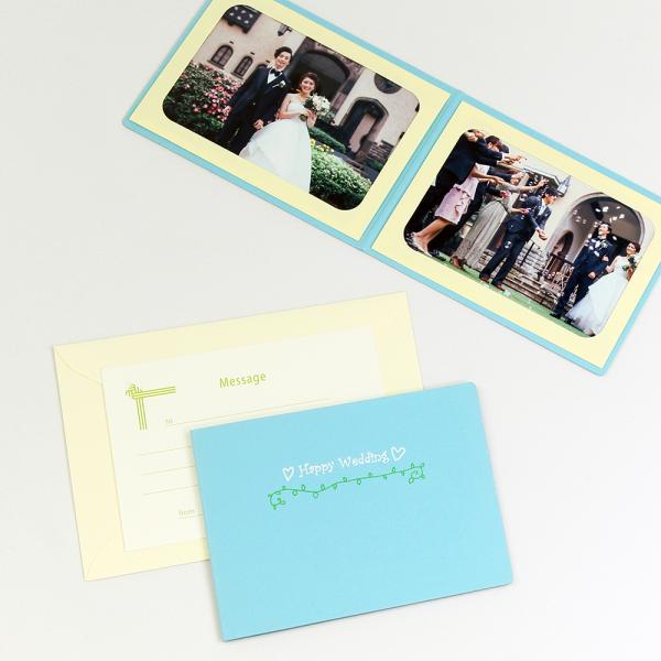 【基本仕様】Lサイズ収納、2ツ折2面（ヨコ・ヨコ） 【材質】表紙：紙（タント紙/100kg両面合紙）ポケット：紙（タント紙/100kg）メッセージカード：紙（マーメイド紙/115kg））封筒：紙（ボス紙/110kg） 【台紙厚さ】（折りたた...