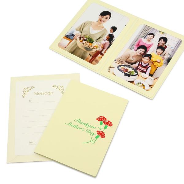 【基本仕様】Lサイズ収納、2ツ折2面（タテ・タテ） 【材質】表紙：紙（タント紙/100kg両面合紙）ポケット：紙（タント紙/100kg）メッセージカード：紙（マーメイド紙/115kg））封筒：紙（ボス紙/110kg） 【台紙厚さ】（折りたた...