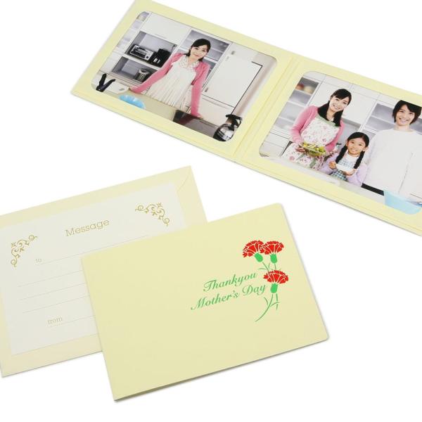 【基本仕様】Lサイズ収納、2ツ折2面（ヨコ・ヨコ） 【材質】表紙：紙（タント紙/100kg両面合紙）ポケット：紙（タント紙/100kg）メッセージカード：紙（マーメイド紙/115kg））封筒：紙（ボス紙/110kg） 【台紙厚さ】（折りたた...