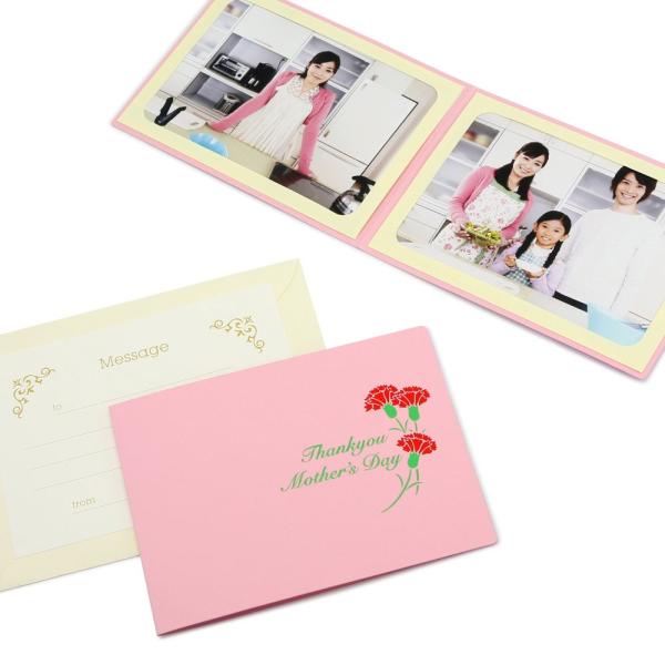 【基本仕様】Lサイズ収納、2ツ折2面（ヨコ・ヨコ） 【材質】表紙：紙（タント紙/100kg両面合紙）ポケット：紙（タント紙/100kg）メッセージカード：紙（マーメイド紙/115kg））封筒：紙（ボス紙/110kg） 【台紙厚さ】（折りたた...