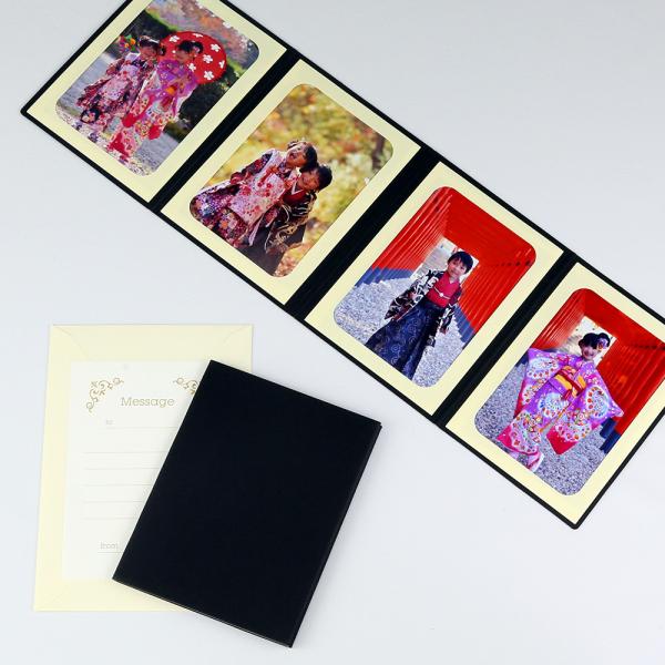 【基本仕様】Lサイズ収納、4ツ折4面（タテ・タテ・タテ・タテ） 【材質】表紙：紙（タント紙/100kg両面合紙）ポケット：紙（タント紙/100kg）メッセージカード：紙（マーメイド紙/115kg）） 封筒：紙（ボス紙/110kg） 【台紙厚...