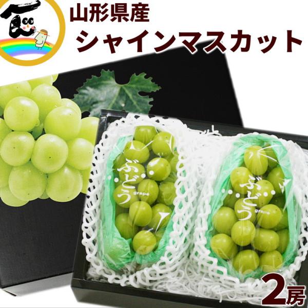 商品内容山形県産 シャインマスカット 2房 ギフト箱入り (秀品・1.1kg)商品説明パリッとした食感とマスカットの甘みが美味しい山形県産シャインマスカット！人気のぶどうシャインマスカットは「ブドウ安芸津21号」と「白南」を掛け合わせて生ま...