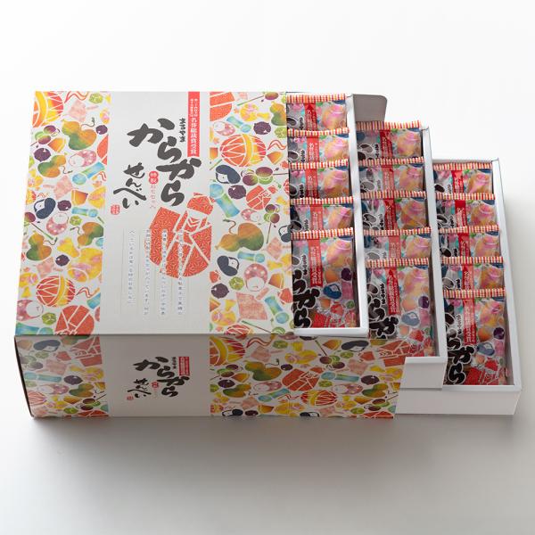 からからせんべいは、庄内地方の伝統菓子として親しまれる駄菓子。黒糖せんべいの中に、民芸品の玩具が入っています。昔懐かしくて、かわいい！何が出るかはお楽しみ。思わず童心に返っちゃいます。宇佐美煎餅店の看板商品「からからせんべい」は、山形の伝統...