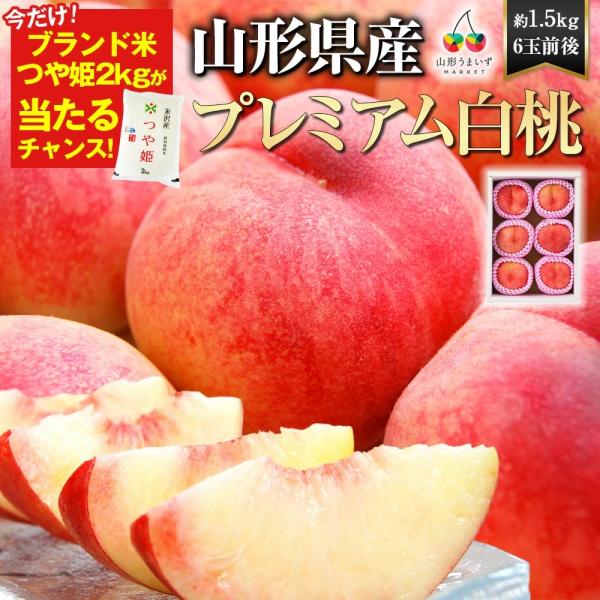 【山形のブランド米つや姫2kgが当たるチャンス！39人に1人の確率で当選！】 プレミアム 白桃 約 1.5kg ( 6玉前後 ) 桃 山形 お中元 さくら あかつき 川中島 山形県産 モモ もも フルーツ 果物 くだもの 御中元 ギフト 御...