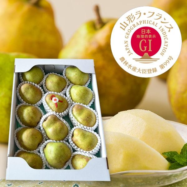GI認定の「山形ラ・フランス」です。ラフランスならではの甘くてなめらかな食感と上品な香りは、まさに果物の女王！果物栽培に適した山形県天童市にて、自家製肥料をもちい、栽培方法を工夫しながら手間ひまかけて作ったラ・フランスです。ご贈答にも最適な...