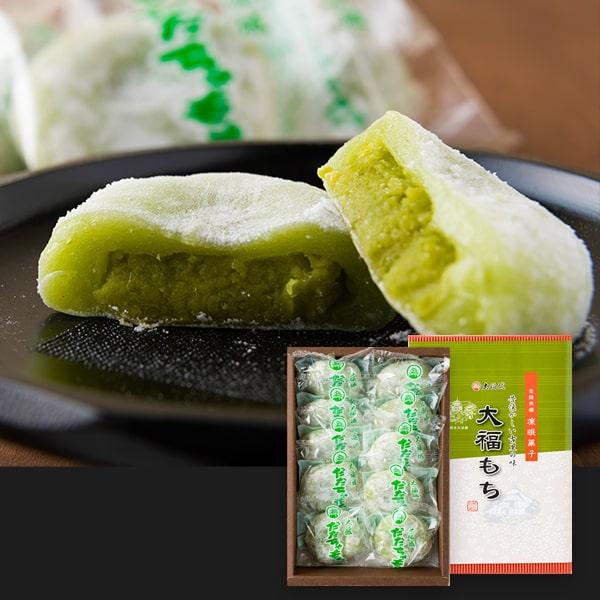 山形県鶴岡市特産のだだちゃ豆の餡を柔らかい生地で包んだ大福もちです。もちもちの大福とだだちゃ餡の相性抜群の良い味わいをお楽しみいただけます。