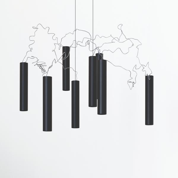 シンビオシは、必要に応じて灯数や配置を組み直せる解体型シャンデリア。目に見えないほど微細なの電線を使い、微弱な電流でダイオードを直列接続する画期的なシステムを採用しています。電流そのものにも見えるコードが美的な要素としても取り入れられている...