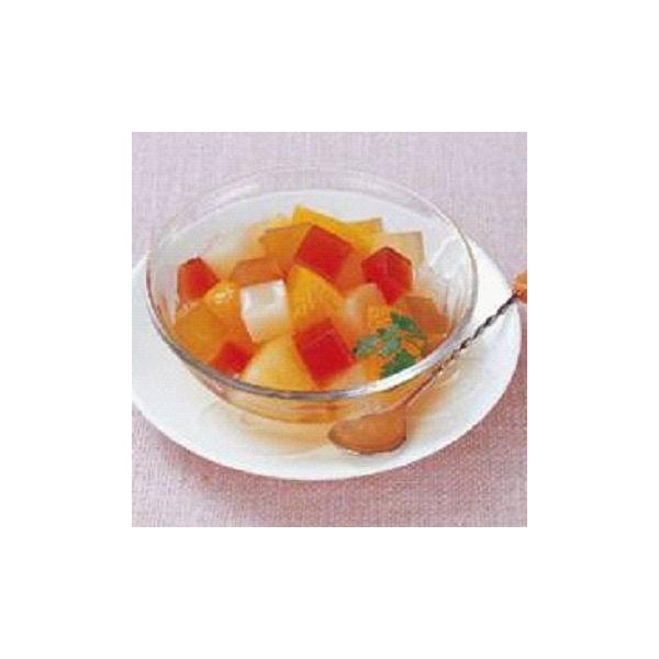 りんご、もも、豆乳、ワインの4種類のゼリーをダイス状にカットしました。フルーツポンチやヨーグルト和えなど、幅広くご使用いただいているロングセラー商品です