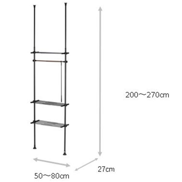 ●シンプルなデザインの突っ張り式ハンガーラック●掛けるものに合わせて、幅の伸縮や棚・ハンガーの高さを簡単に変えられます●どこにでも取り付け可能なので部屋の仕切りにもできます♪(棚板はパイプの太い箇所のみ付けられます)