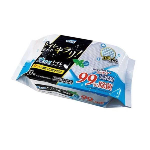 ●流せるトイレクリーナー●便座・タンク・床・タイル掃除も拭いて流すだけ●厚手の凸凹シートでしっかり拭ける●除菌率99％●爽やかなミントの香りのウェットタイプです