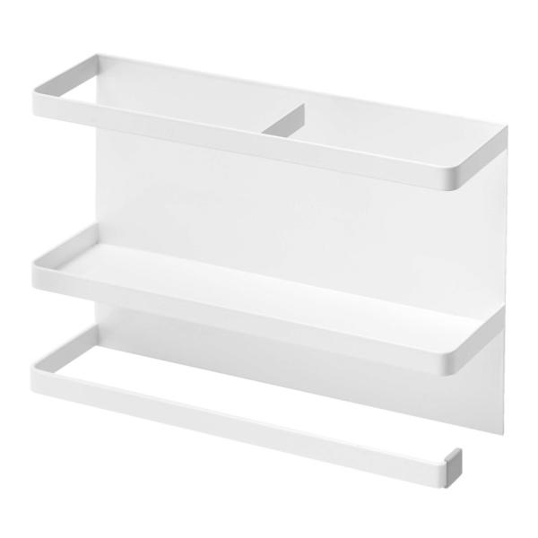 ●海外製キッチンペーパーにも対応●ラップやポリ袋などキッチン消耗品をまとめて収納●高さ20cmのコンパクトサイズ●付属のフックでキッチンツールや輪ゴムなども収納可能