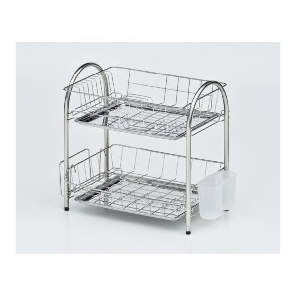 ●スムーズに食器の出し入れができるように、手前のフレームが低くなっています●上段はお皿を立てて水切りできるように、一部が立体的なワイヤー構造になっています●側面フレームにまな板を収納できるまな板ラックが付いています●まな板の置き場所に合わせ...